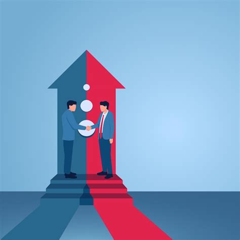 Premium Vector Two Men Shaking Hands In Front Of Two Converging Arrows Illustration For