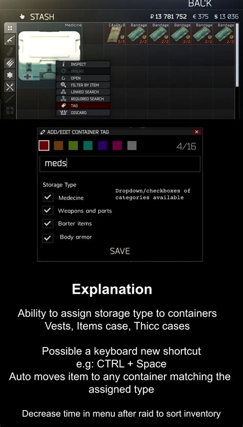 suggestion for auto sorting items after each raid r escapefromtarkov