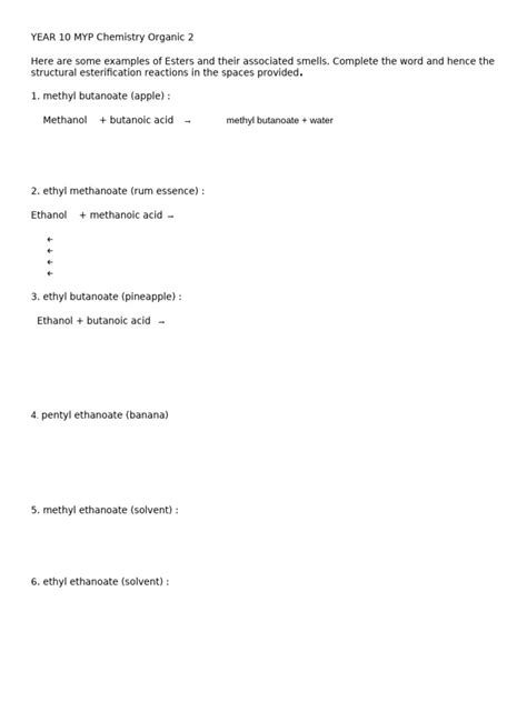 Esters Worksheet Pdf