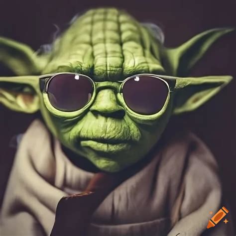 Retro Street Style Photo Of Yoda In Sunglasses And Smoking A Cigar On Craiyon