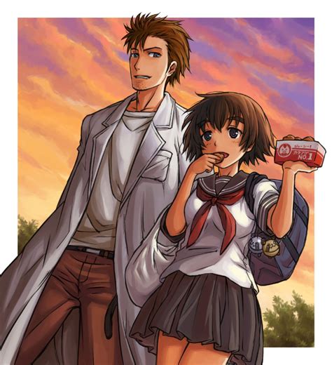 Gig99 Okabe Rintarou Shiina Mayuri Science Adventure Steinsgate Highres Bag Facial Hair
