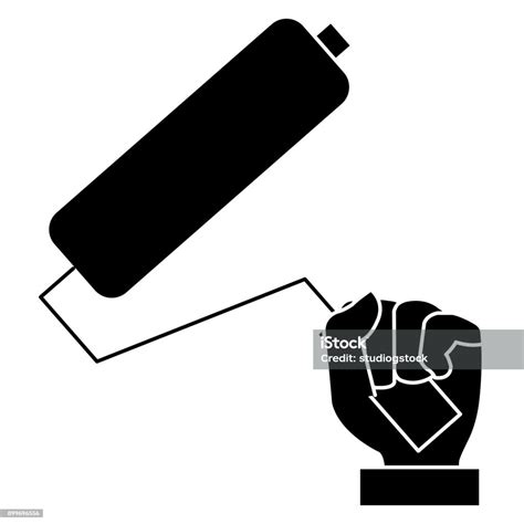 手與油漆輥隔離圖示向量圖形及更多一個人圖片 一個人 一個物體 人 Istock
