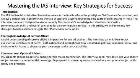 Ppt Mastering The Ias Interview Key Strategies For Success Powerpoint