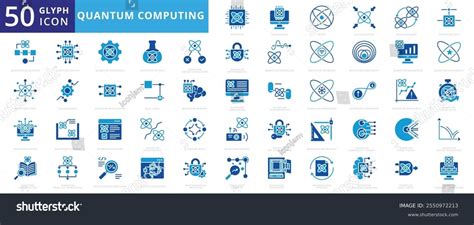 quantum computing icon set network physics stock vector royalty free