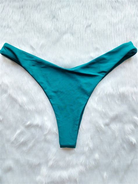 Plain Blue Green High Cut Swimwear Bottom Womens Fashion Swimwear