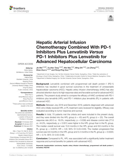 Pdf Hepatic Arterial Infusion Chemotherapy Combined With Pd 1 Inhibitors Plus Lenvatinib