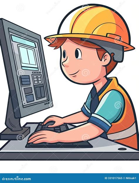 A Cute Cartoon Style Ofa Closeup Of A Machine Operator Using A Touch