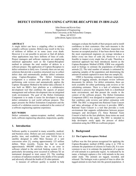 Pdf Defect Estimation Using Capture Recapture In Ibm Jazz
