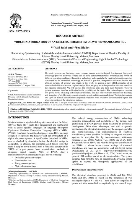 Pdf Vhdl Miniaturization Of An Electric Rehabilitator With Dynamic