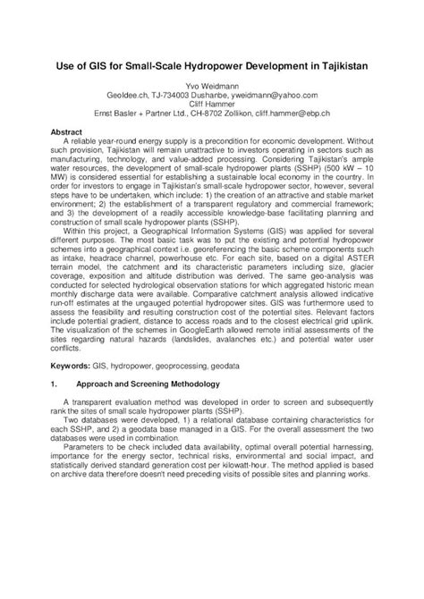 Pdf Use Of Gis For Small Scale Hydropower Development In · Catchments Hydrologic