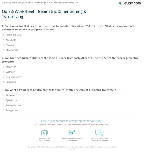 Quiz And Worksheet Geometric Dimensioning And Tolerancing