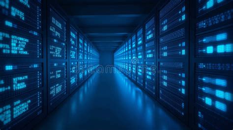 Modern Data Center Server Room With Blue Lights Stock Illustration Illustration Of Glowing