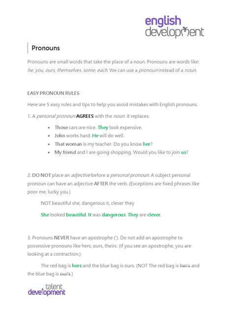 Pronouns Simple And Personal Pdf Pronoun Noun