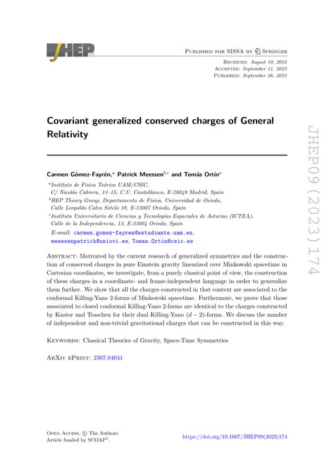 Pdf Covariant Generalized Conserved Charges Of General Relativity