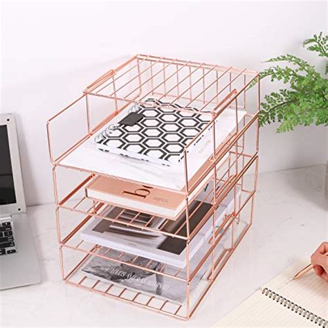 Nugorise Stackable File Tray 4 Tier Paper Organizer Tray Wire Desk File Sorter Shelf For Mail