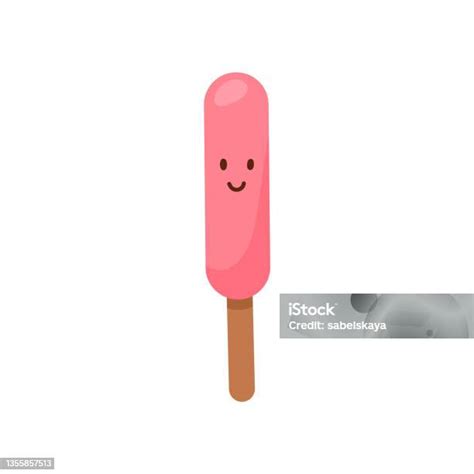 흰색에 고립 된 플랫 벡터 일러스트레이션에 스틱에 핑크 아이스크림 가지 식물 부위에 대한 스톡 벡터 아트 및 기타 이미지