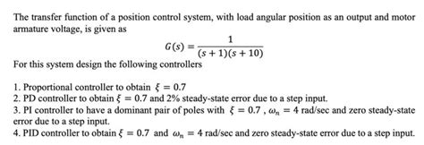 solved the transfer function of a position control system