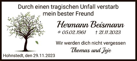 Traueranzeigen Von Hermann Beismann Trauerhnade