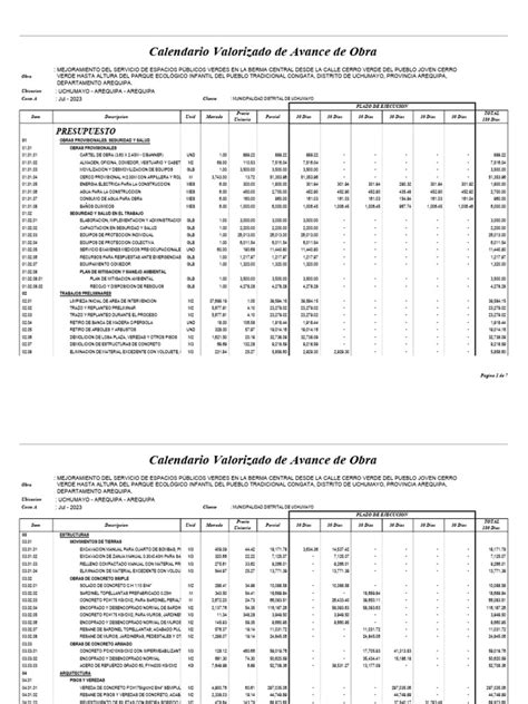 748 Calendario Valorizado De Avance A4 Descargar Gratis Pdf