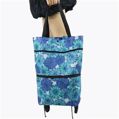 超市买菜折叠手提购物袋带轮子便捷旅行行李袋女包轻便家用收纳袋 虎窝淘