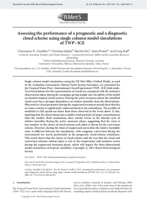 Pdf Assessing The Performance Of A Prognostic And A Diagnostic Cloud Scheme Using Single