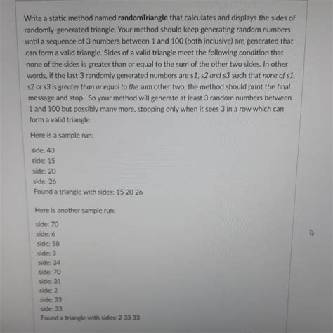 Solved Write A Static Method Named Randomtriangle That Chegg