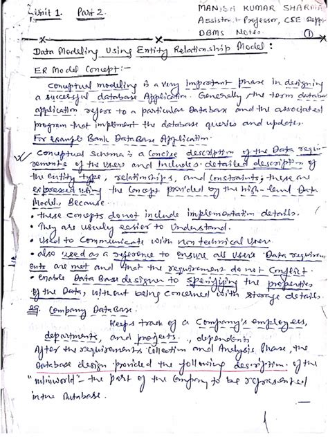 Dbms Unit 1 Part 2 Er Diagrams Pdf