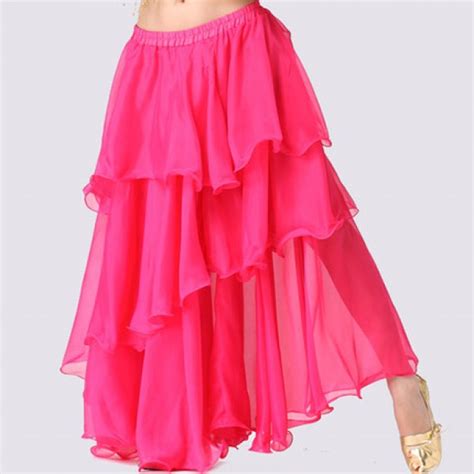 Womens Sexy Solid Color 3 Layers Full Skirt Belly Dance Skirt Costume