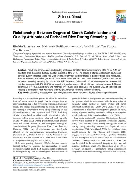 Pdf Relationship Between Degree Of Starch Gelatinization And Quality