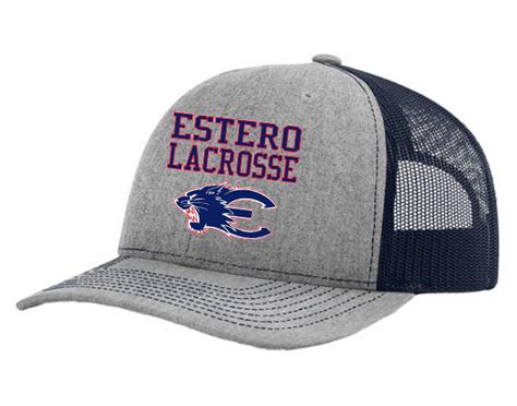 Estero Lacrosse Retro Trucker Hat Grey And Navy Bar Down Lacrosse