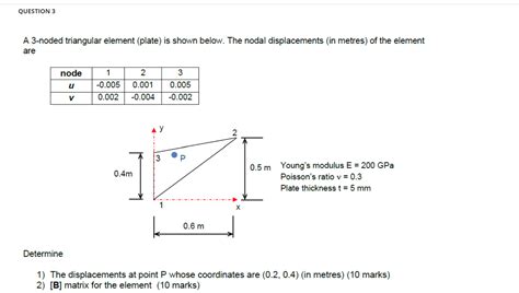 Solved A 3 Noded Triangular Element Plate Is Shown Below Chegg