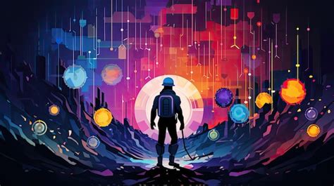 Premium Photo Data Miner Flat Vector Cartoon 2d Lighting Glow