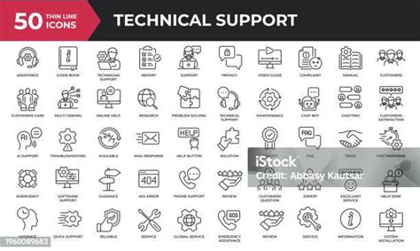 기술 지원 최소한의 가는 선 아이콘 관련 서비스 피드백 지원 안내 도움말 편집 가능한 획 벡터 일러스트 레이 션입니다 아이콘에 대한 스톡 벡터 아트 및 기타 이미지 Istock