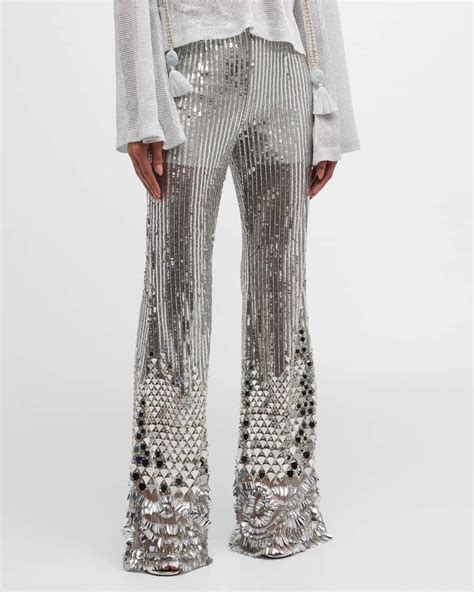Alberta Ferretti Sequin Embroidered Flare Trousers Work Party Outfits Flare Trousers Outfits