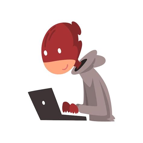 Premium Vector Hacker In Disguise Working On Laptop Internet Crime