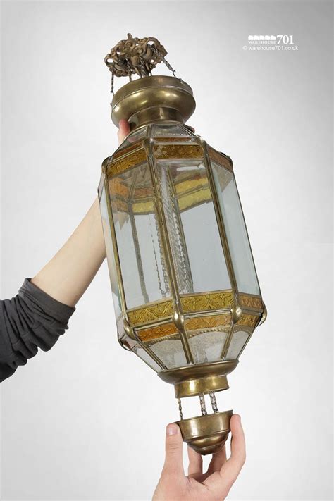 Vintage Octagonal Brass And Glass Candle Lantern