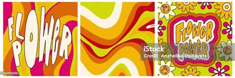 데이지 꽃 인쇄 디자인 견적을위한 트리피 그루비 포스터 세트 사이키델릭 히피 그루비 프린트 템플릿 포스터 벡터 일러스트레이션 추상 벡터 패턴 물결 모양의 소용돌이 바둑판