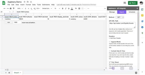 Connect Kraken To Google Sheets API Integration Apipheny