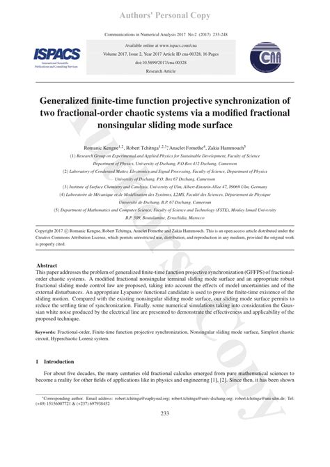 PDF Generalized Finite Time Function Projective Synchronization Of