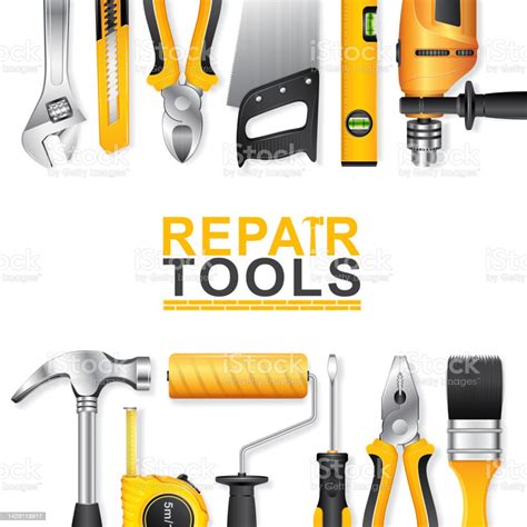 건설 개념은 흰색 배경 벡터 일러스트레이션에 주택 수리 빌더를위한 모든 도구 공급을 설정합니다 Diy에 대한 스톡 벡터 아트 및 기타 이미지 Istock