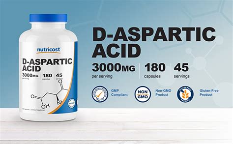 Nutricost D Aspartic Acid 3000mg Dietary Supplement 180 Capsules