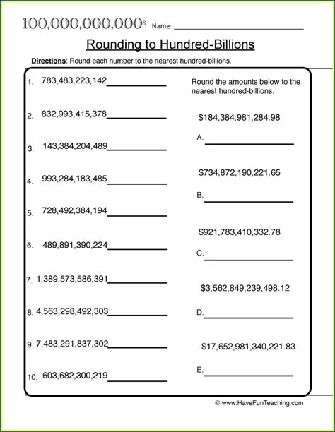 Round To The Underlined Digit Worksheets With Answers