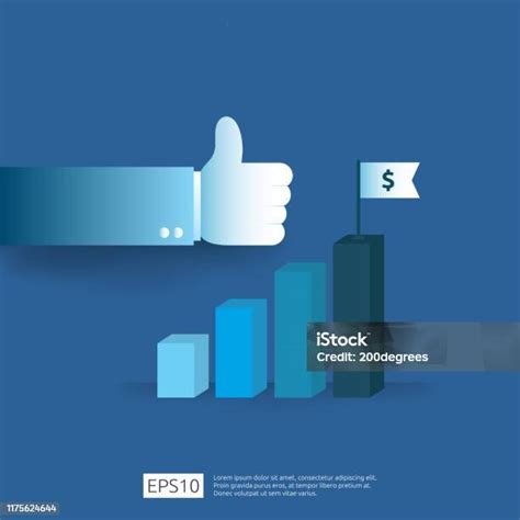 엄지 손가락 제스처와 비즈니스 이익 성장 수익 소득 급여 비율 증가 화살표로 투자 Roi 개념에 대한 수익의 재무 성과 달러 기호 플랫 스타일 벡터 일러스트 가격에 대한