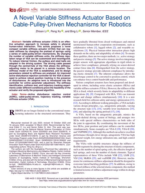 PDF A Novel Variable Stiffness Actuator Based On Cable Pulley Driven