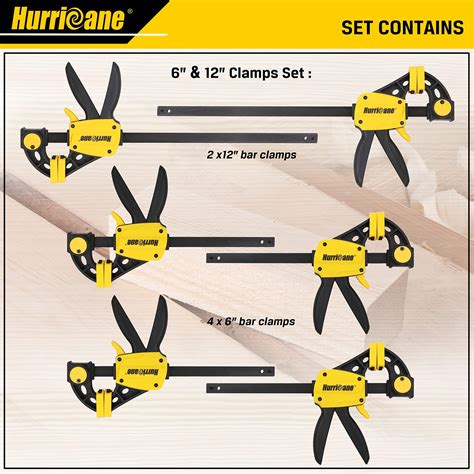 One Handed Bar Clamps 6 Pack Quick Release Set 6x4
