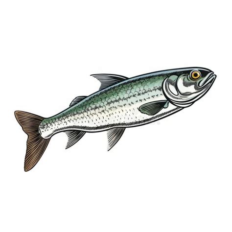 Stunning Silver And Green Shad Drawing A Captivating Blend Of Realism And Simplicity Stock