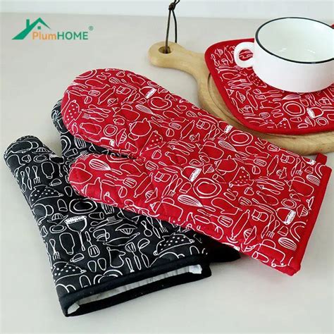 단열 패드면 전자 레인지 장갑 세트 오븐 미트 열 냄비 홀더 매트오븐 장갑 And 오븐 소매 Aliexpress