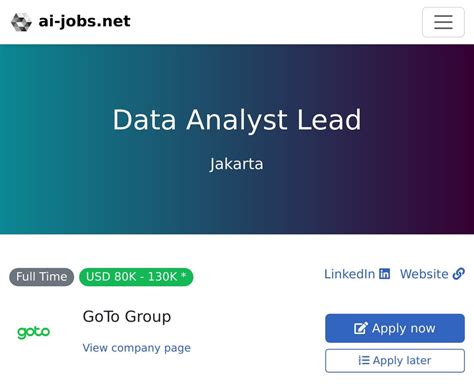 Hiring Data Analyst Lead In Jakarta Raimljobs