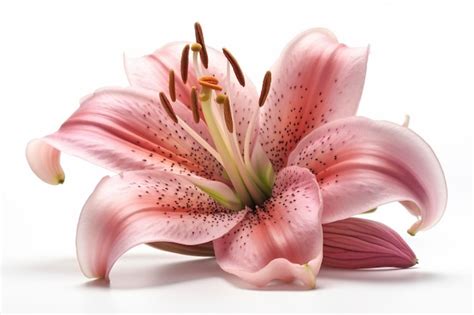 Premium Ai Image Pink Lilly Flower Head On White Background Created With Generative Ai