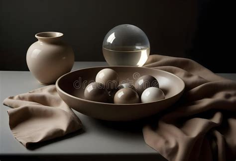 Ceramic And Glass Still Life In Muted Browns Stock Illustration